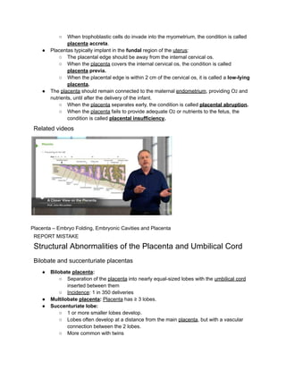 Placental Abnormalities and pathophysiology | PDF