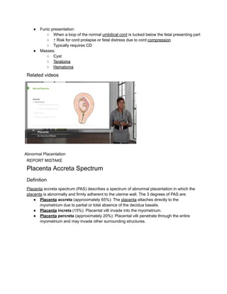 Placental Abnormalities and pathophysiology | PDF