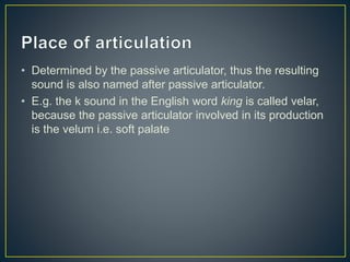 Place of articulation consonants | PPTX