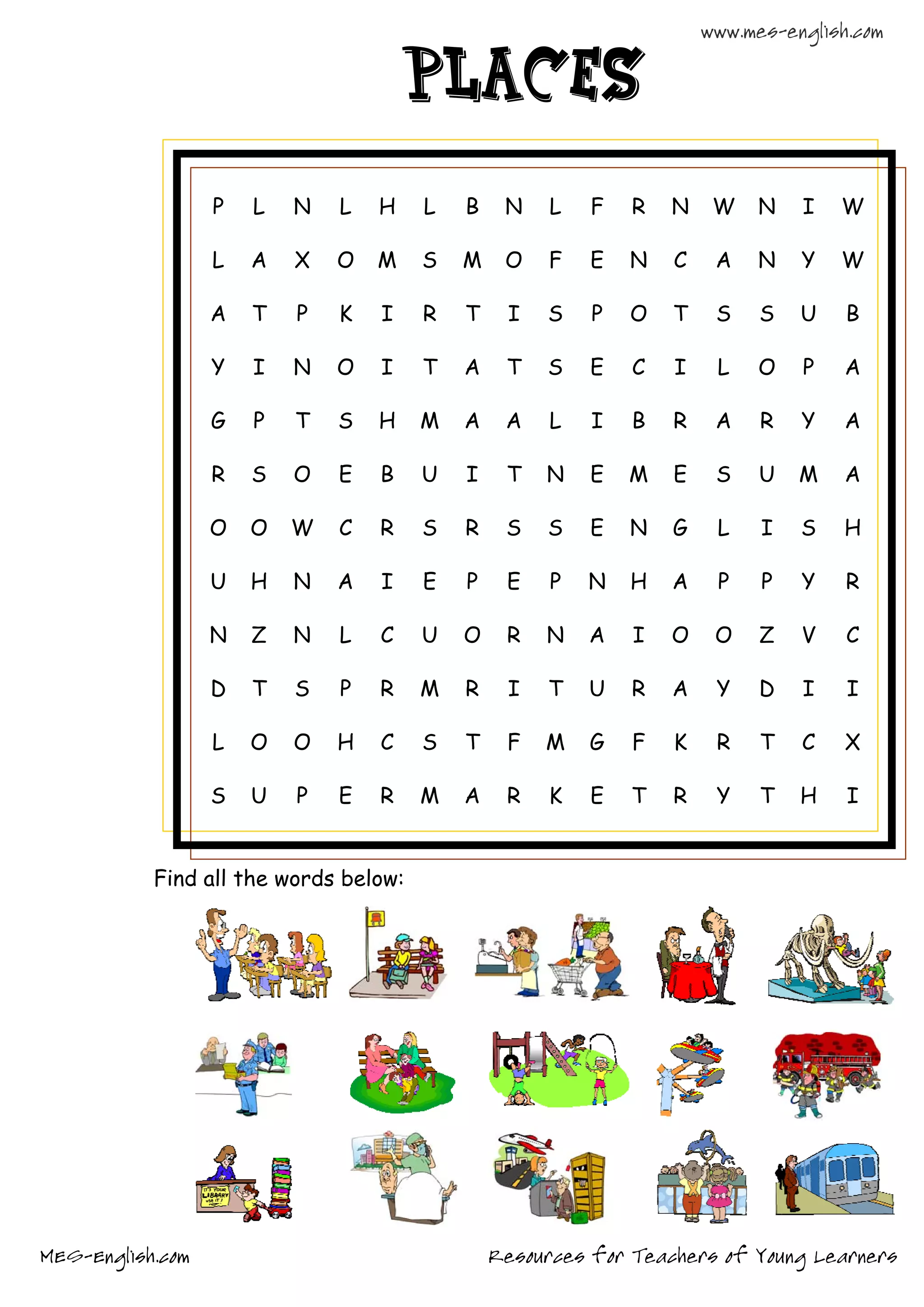 Places1 wordsearch | PDF | Games and Puzzles | Hobbies & Interests