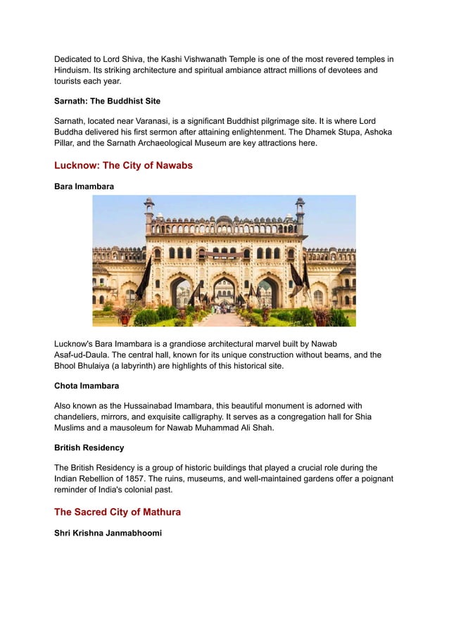 Places of Interest in Uttar Pradesh Tourism | PDF