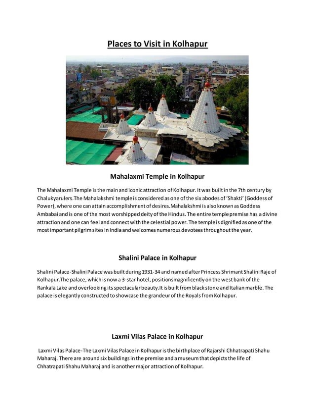 Places to visit in kolhapur' | PDF