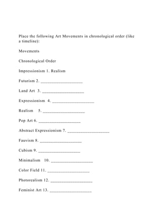 Place the following Art Movements in chronological order (like a.docx