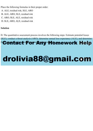Place the following formulas in their proper order A. ALE, residu.pdf
