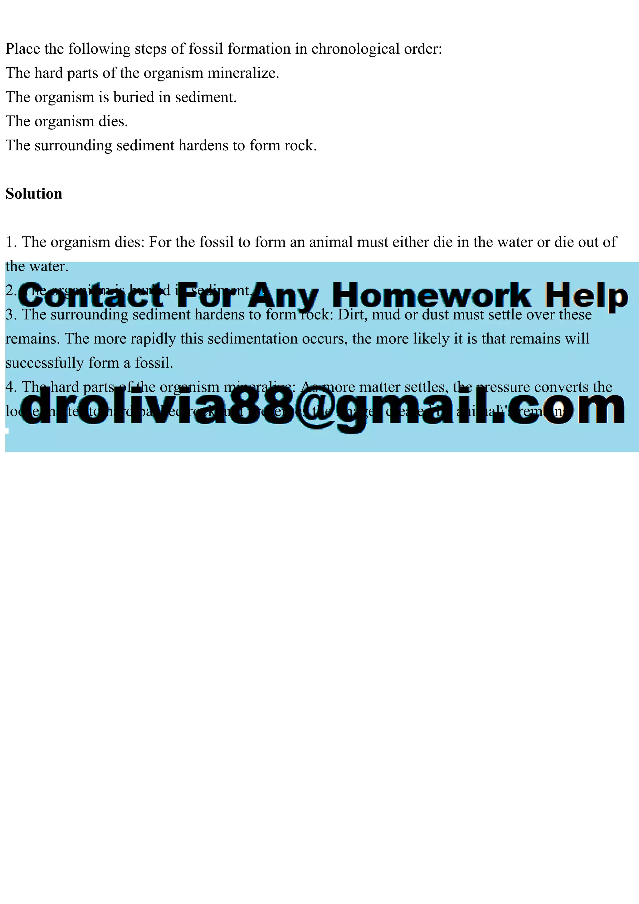 Place the following steps of fossil formation in chronological order.pdf
