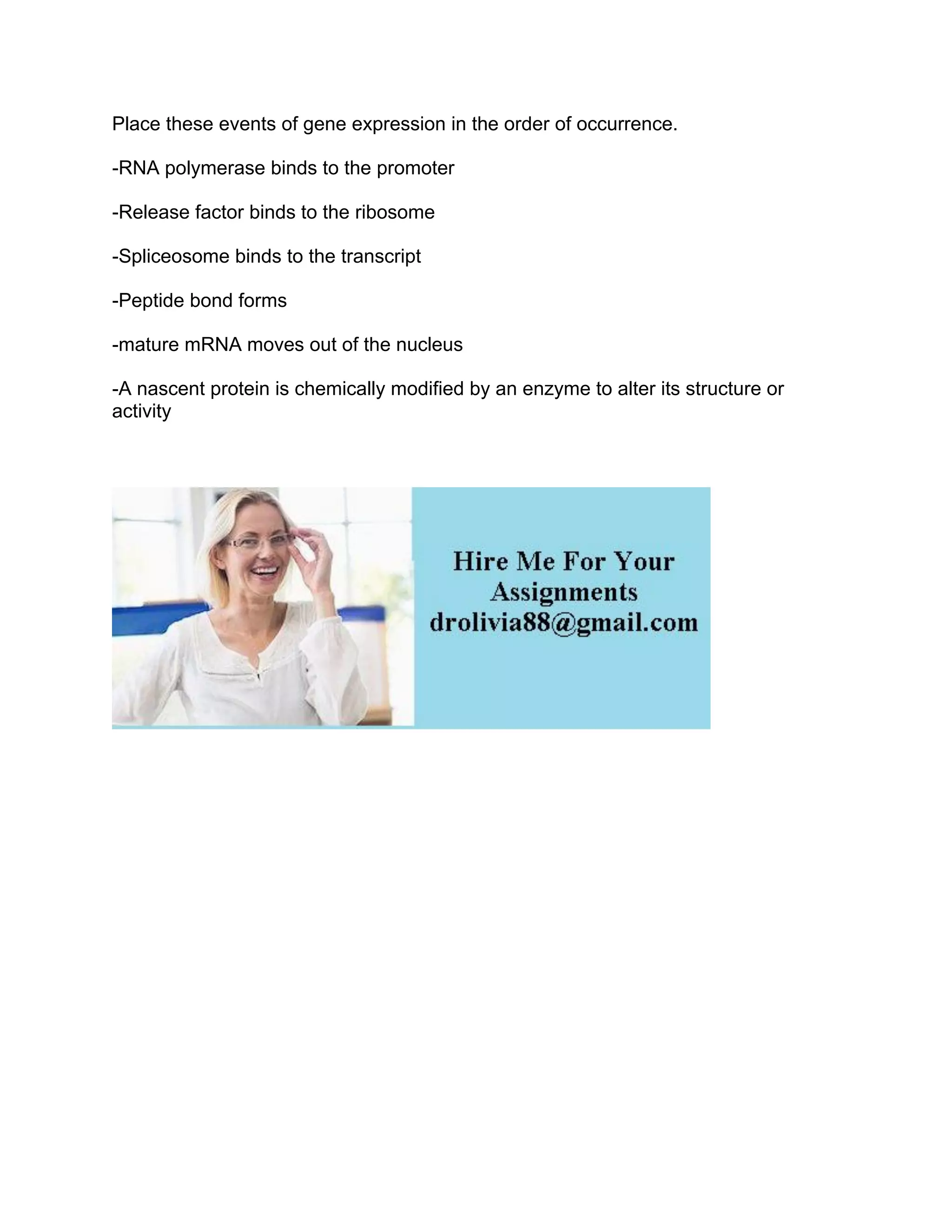 Place these events of gene expression in the order of occurrence- -RNA.pdf