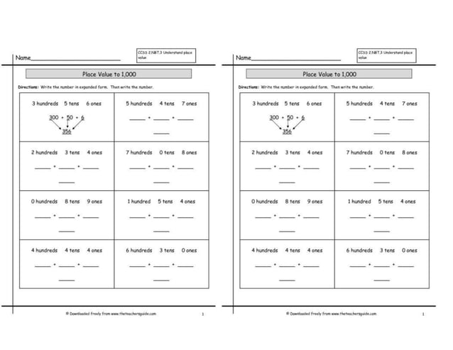 WORKSHEET PLACE VALUE YEAR 2 | PPT