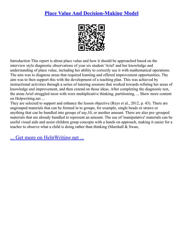 Place Value And Decision-Making Model | PDF