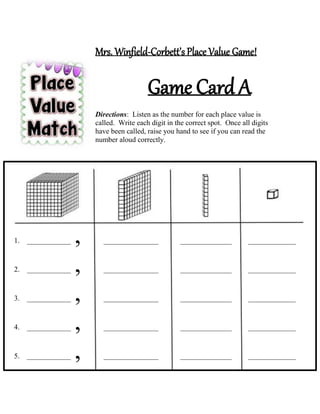 Place value match game | DOCX