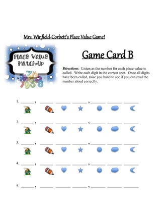 Place value match game | DOCX