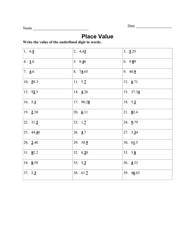 Place value review with decimals | PDF