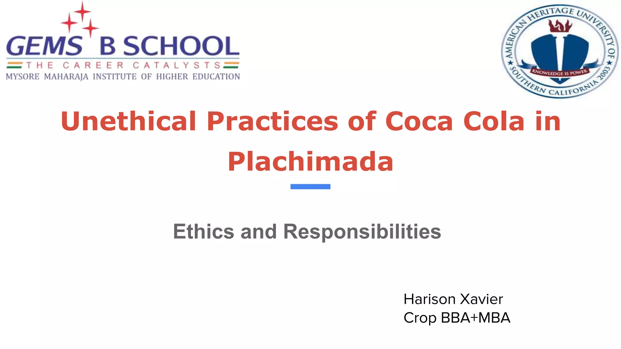 Plachimada coca cola case study - Corporate Ethics | PPTX