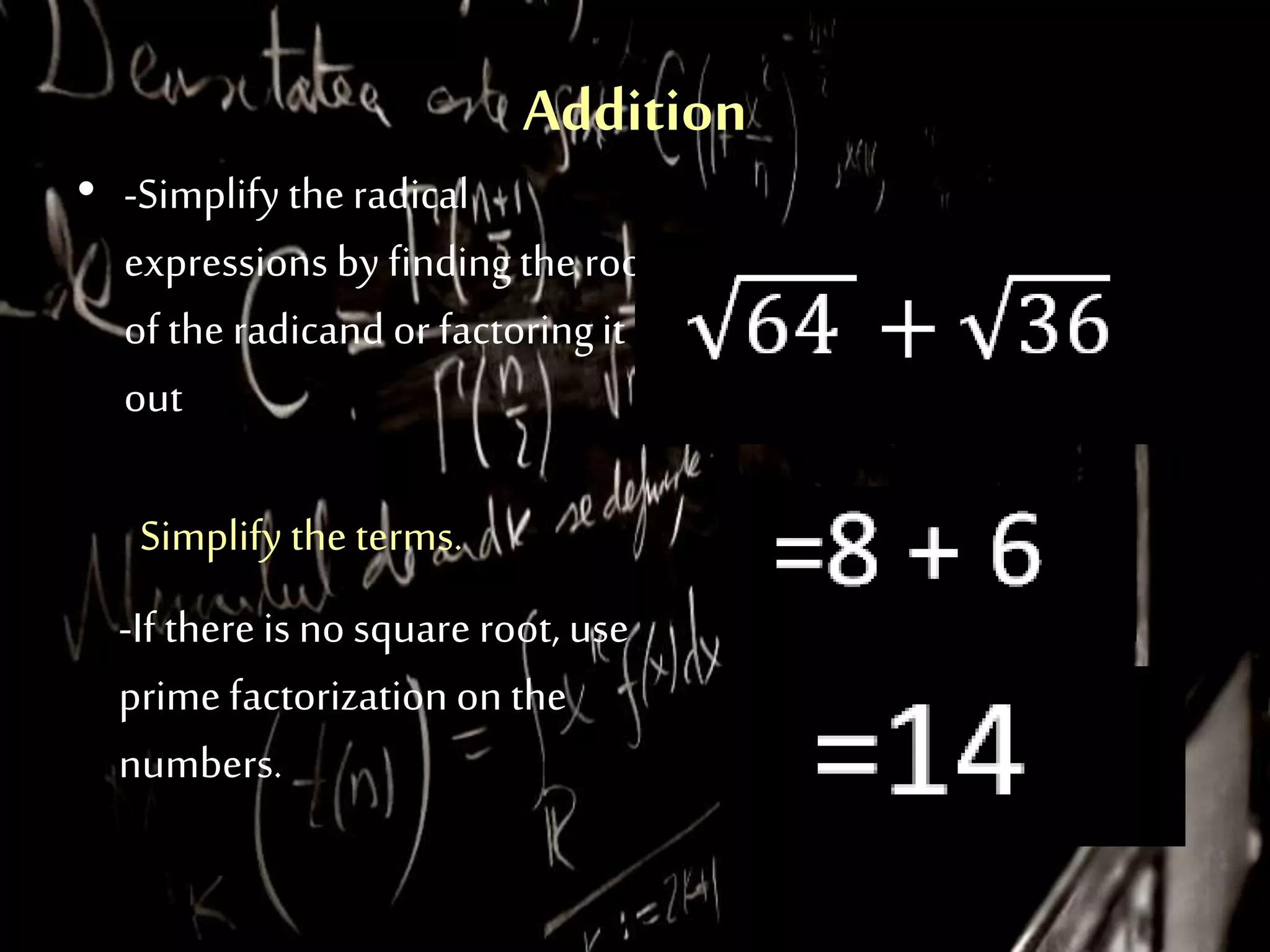 Addition and Subtraction of Radicals | PPTX