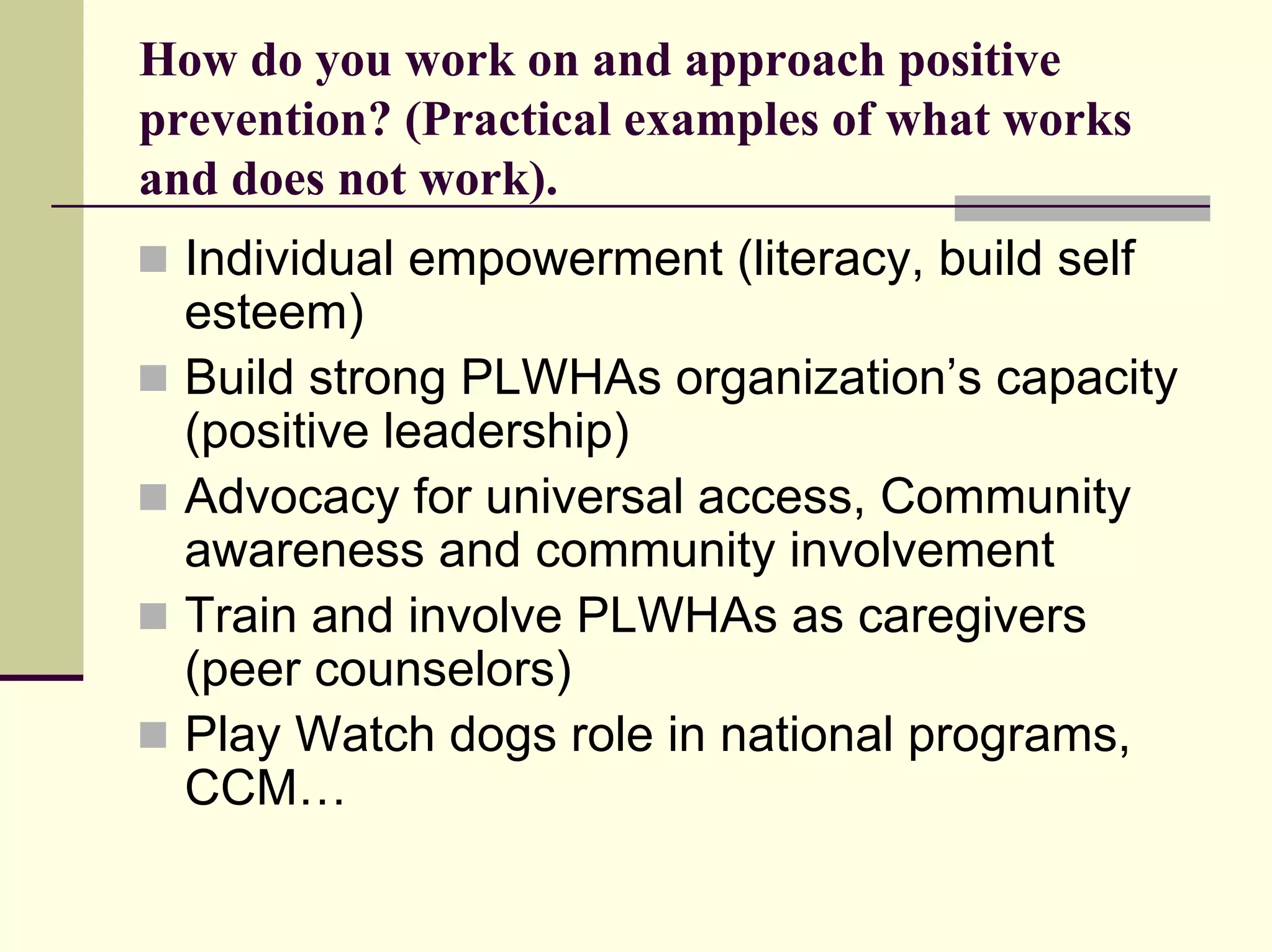 Placing positive prevention within treatment, support and care | PPT