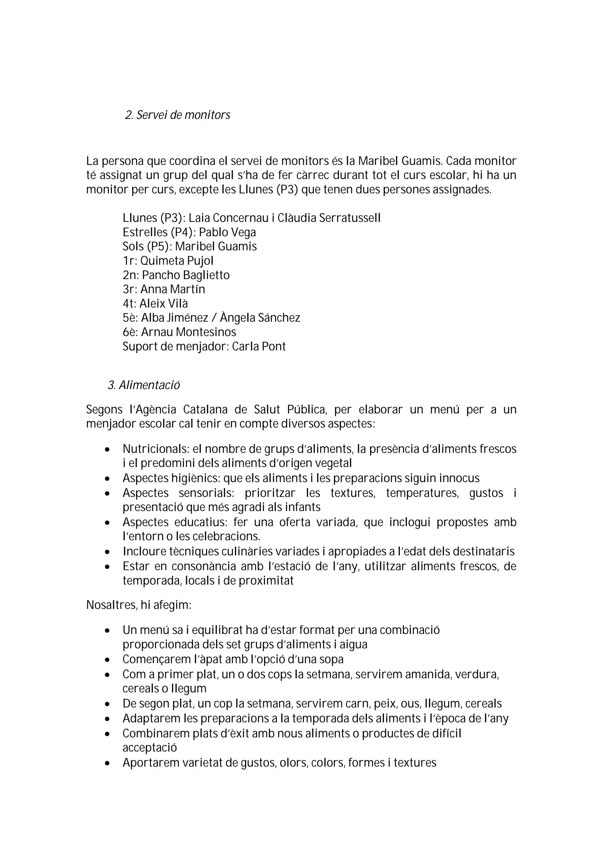 Pla de funcionament Autogestió Menjador | PDF