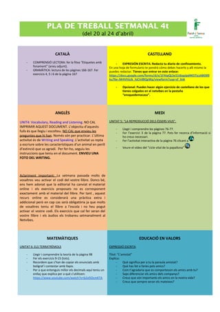 Pla de treball 2 (del 20 al 24 d'abril) | PDF
