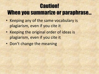 Plagiarism and paraphrasing | PPT