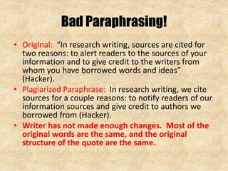 Plagiarism and paraphrasing | PPT