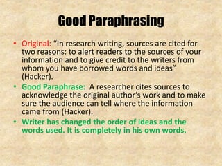 Plagiarism and paraphrasing | PPT