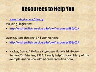 Plagiarism and paraphrasing | PPT