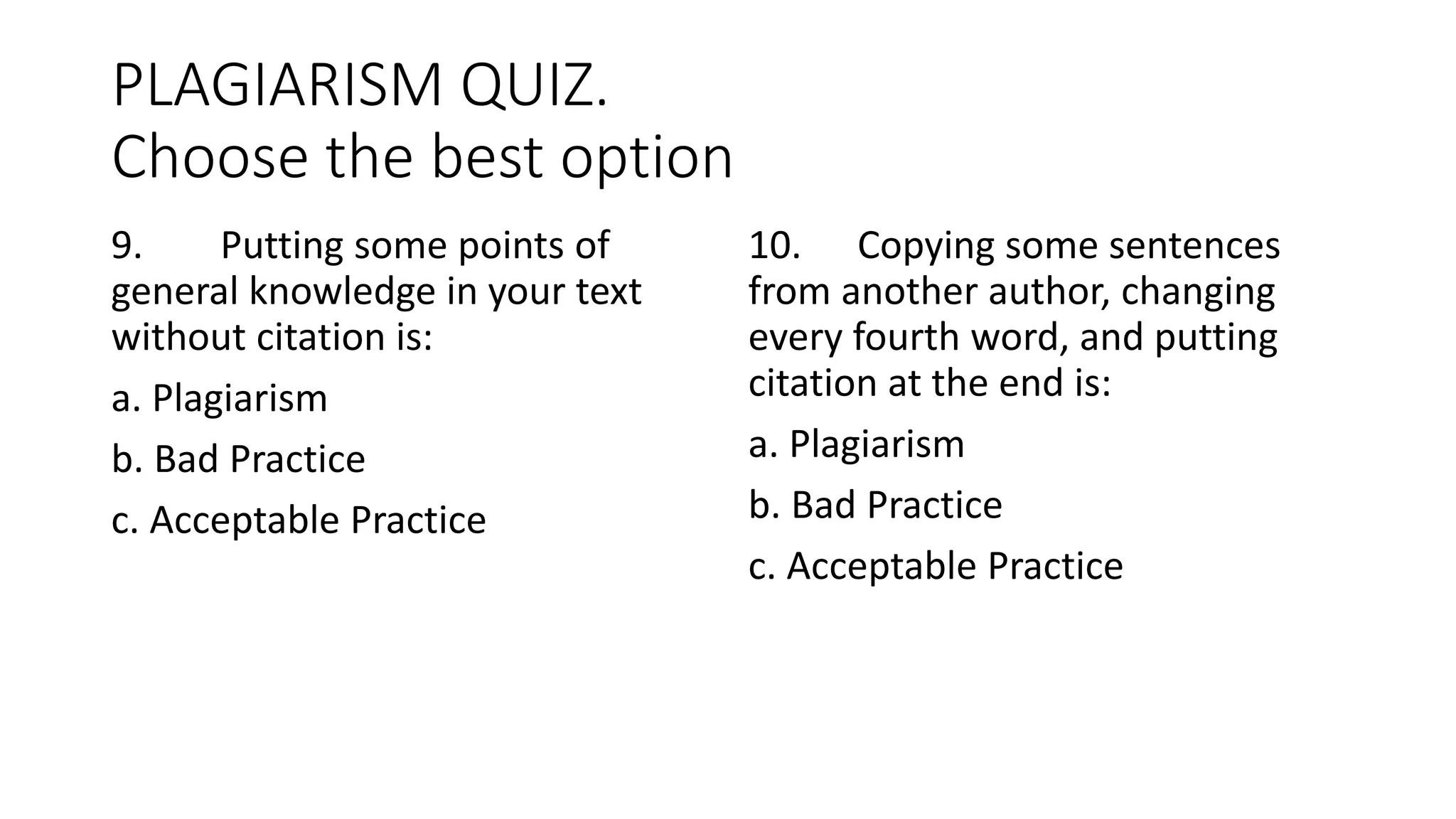 Plagiarism concept and quiz | PPTX