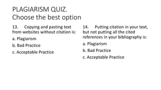 Plagiarism concept and quiz | PPTX