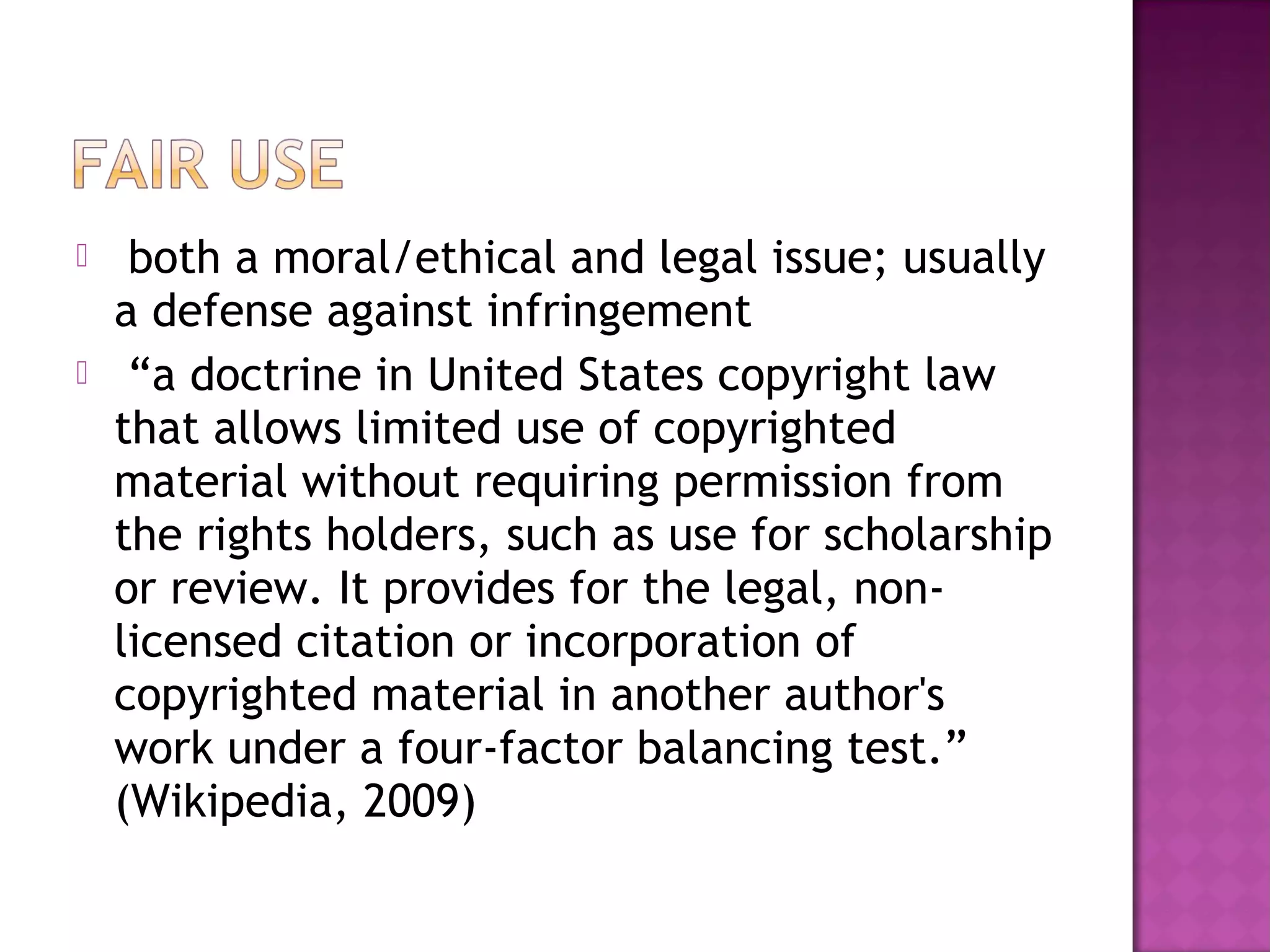 Plagiarism, copyright and fair use | PPT
