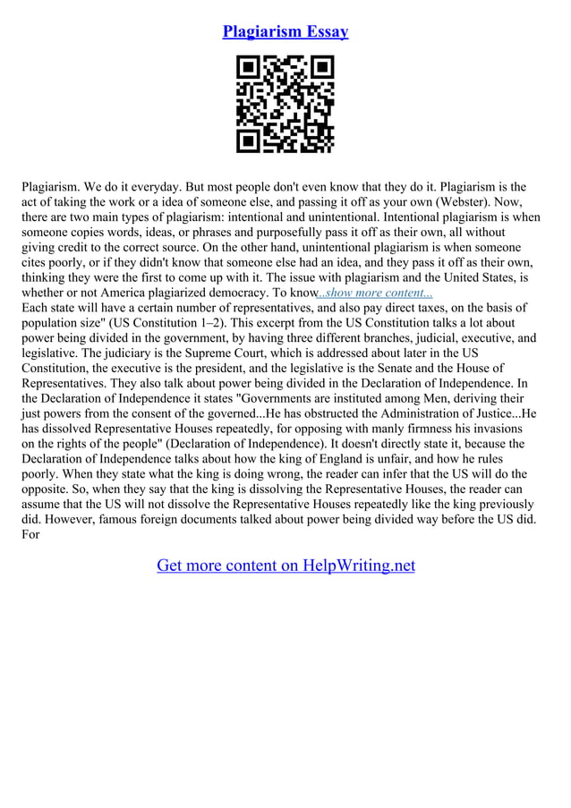 Plagiarism Essay Example | PDF