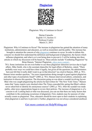 Plagiarism Essays | PDF