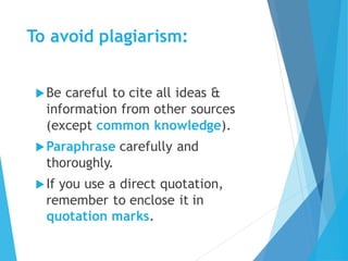 Plagiarism: What it is & how to avoid it | PPT | Free Download