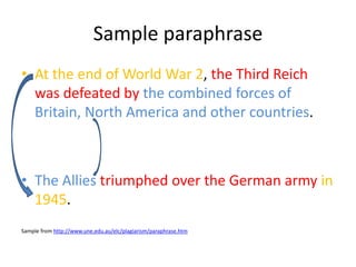 Plagiarism, paraphrase, summary | PDF