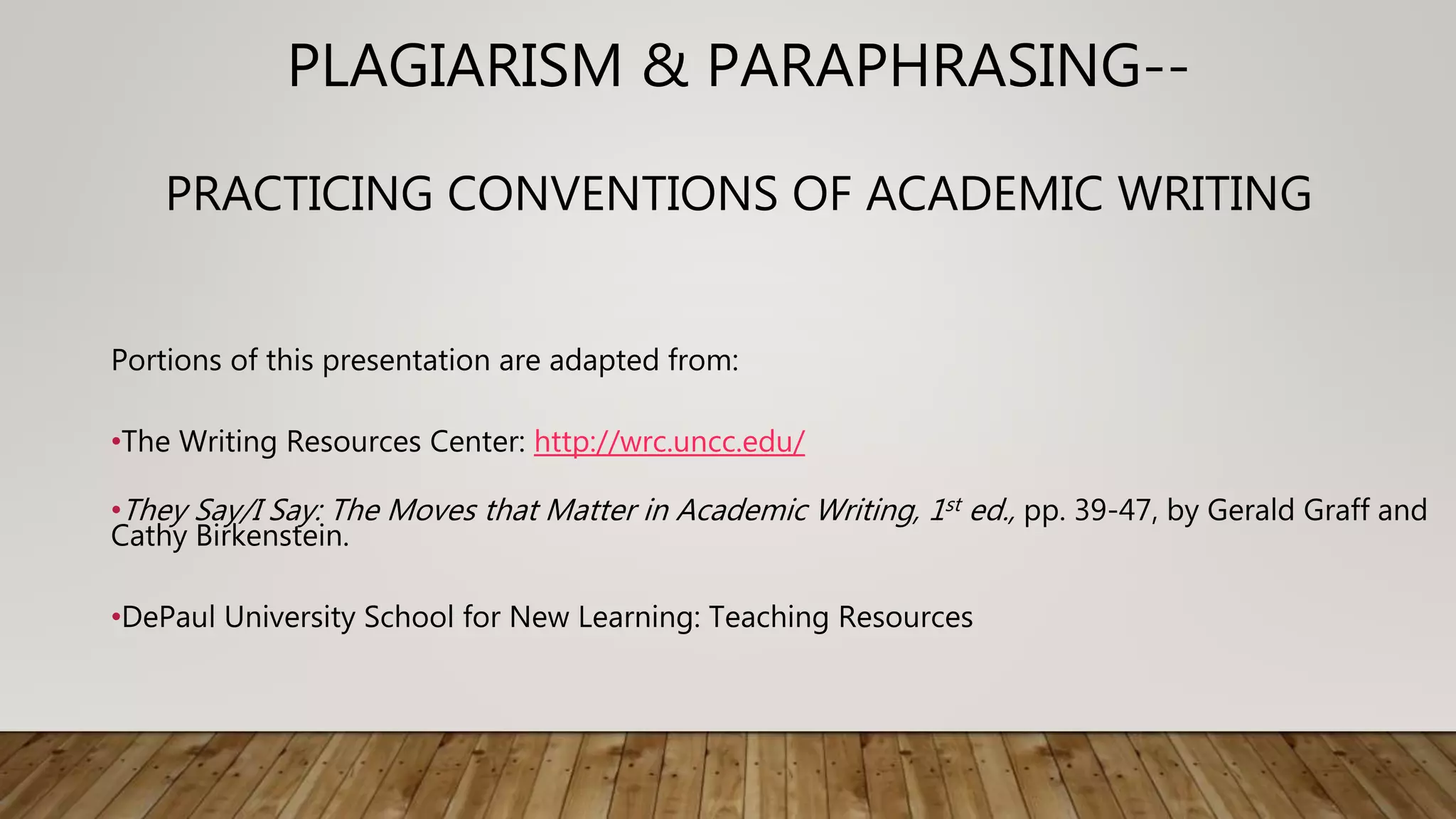 Plagiarism&Paraphrasing | PPTX | Homework and Study | Education