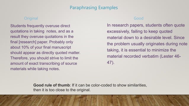 Plagiarism&Paraphrasing | PPTX | Homework and Study | Education