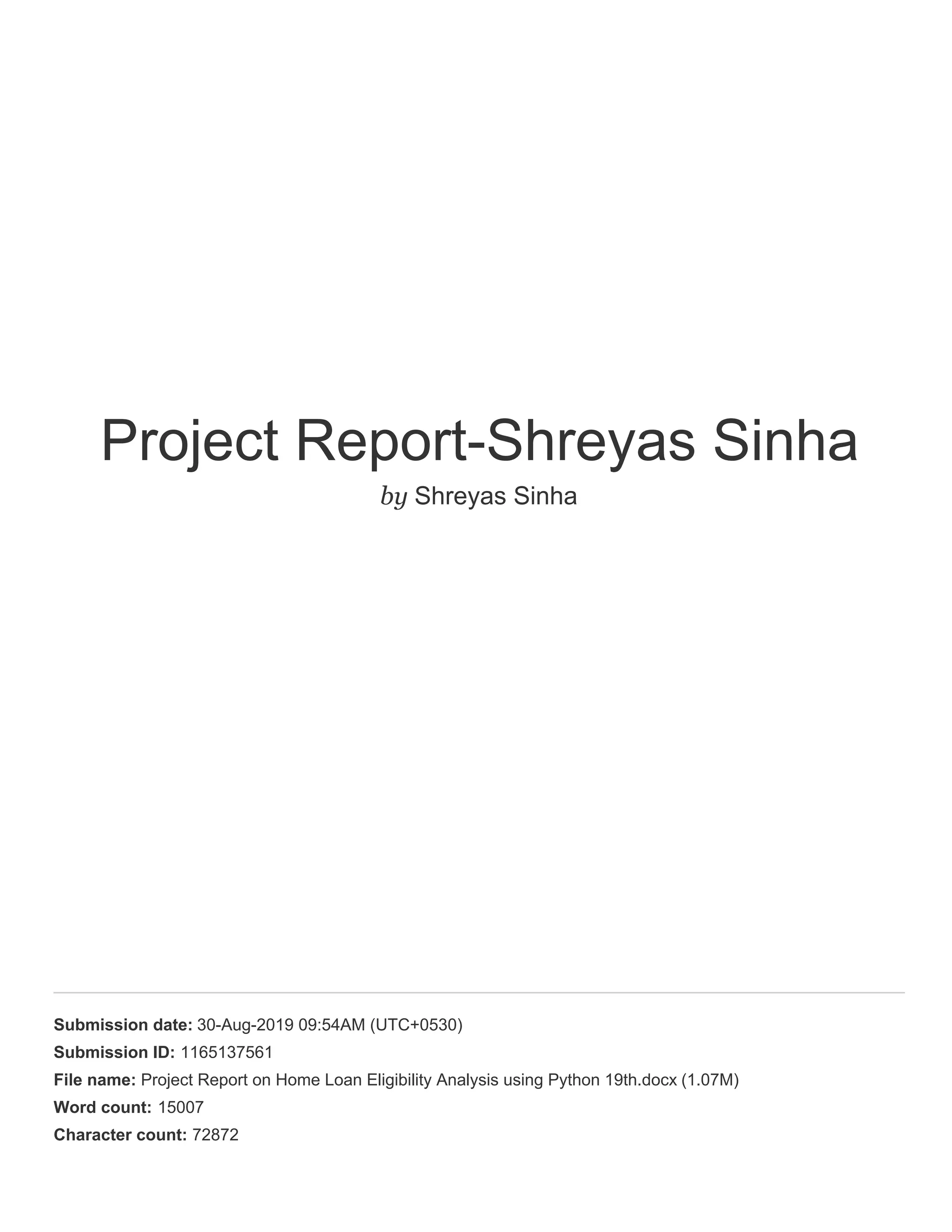 Plagiarism percentage - 3% for project report - Home Loan eligibility_shreyas sinha | PDF