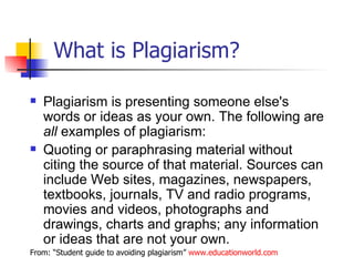 Plagiarism Power Point | PPT | Homework and Study | Education