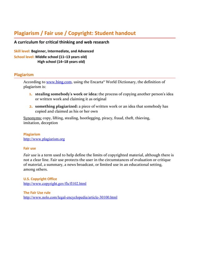 Plagiarism student handout | PDF