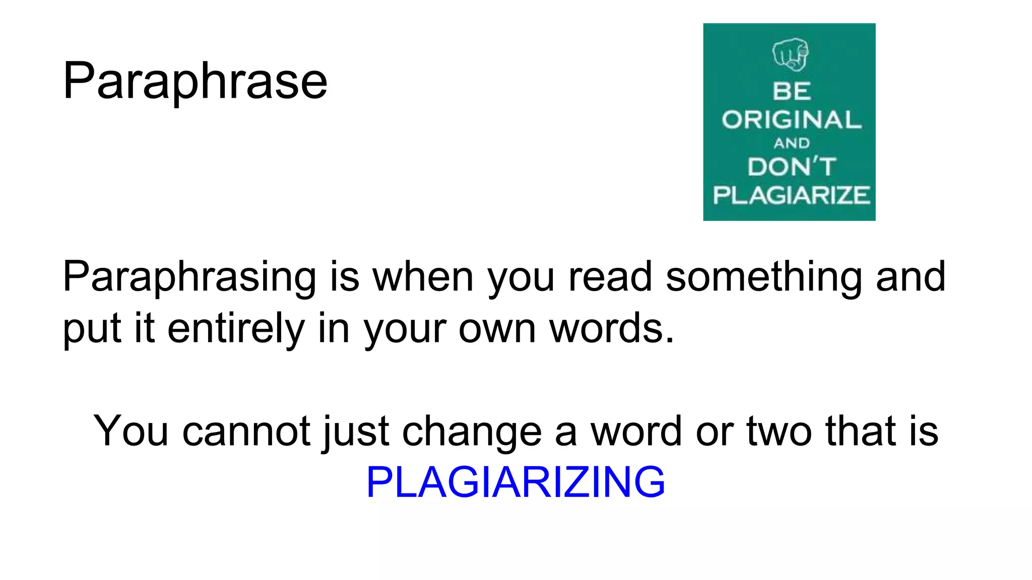 Plagiarism vs. Paraphrase | PPTX