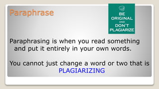 Plagiarism vs. Paraphrasing | PPT