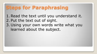 Plagiarism vs. Paraphrasing | PPTX