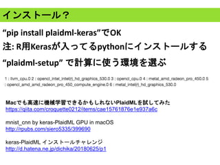 PlaidML Kerasでやっていく #TokyoR 73 | PPTX | Computing | Technology & Computing