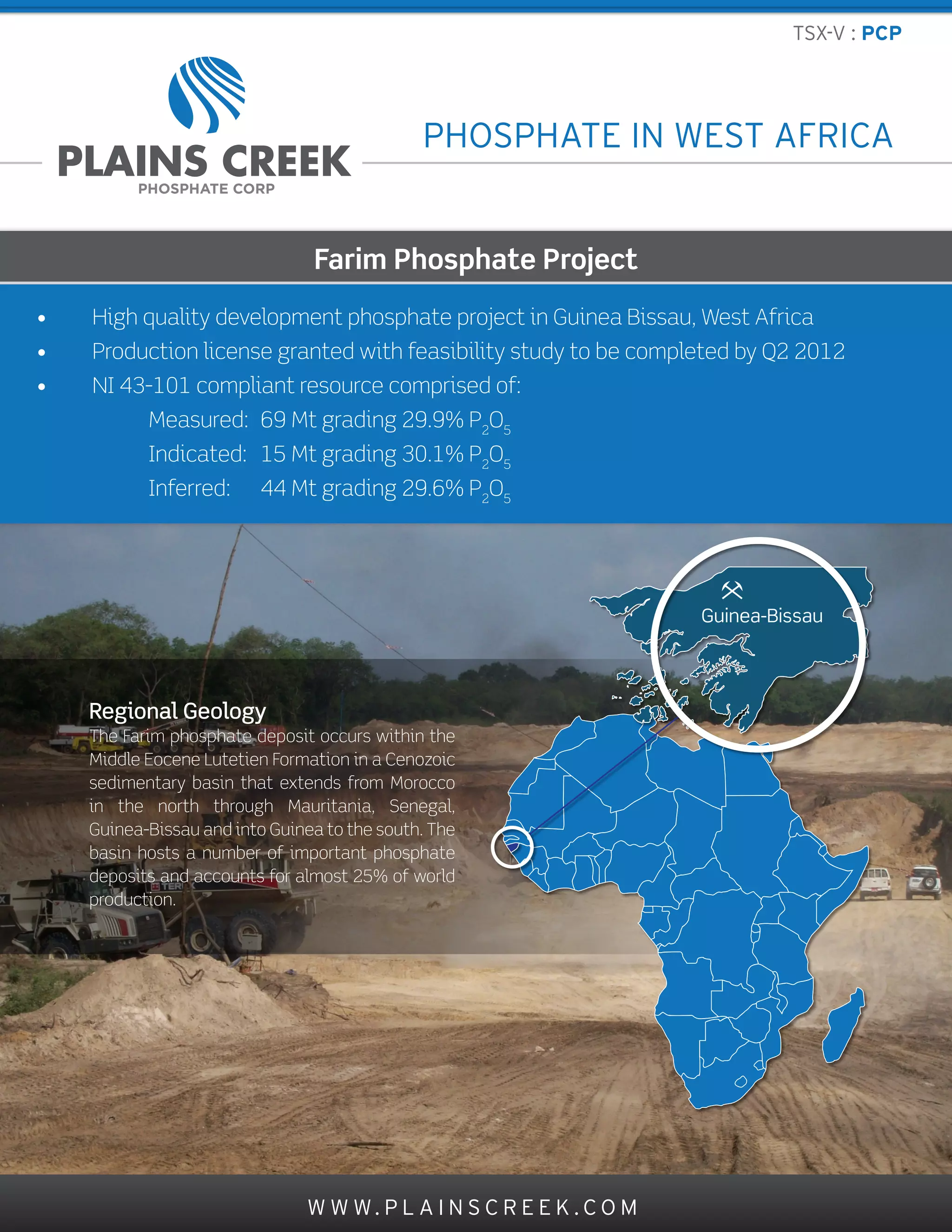 Plains Creek Phosphate (TSX.V - PCP) - Fact Sheet | PDF