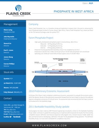 Plains Creek Phosphate (TSX.V - PCP) - Fact Sheet | PDF