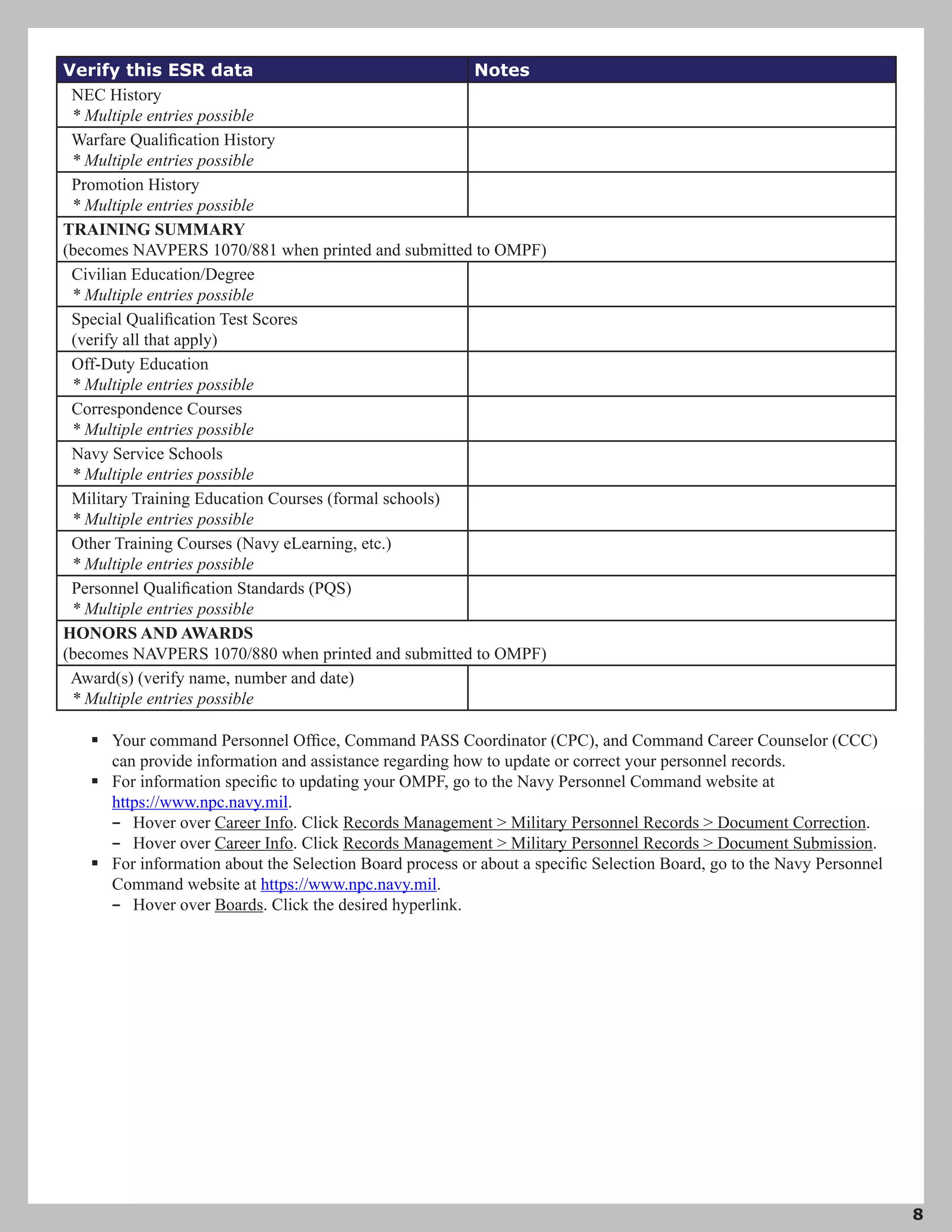 Personnel record review, OMPF & ESR Review | PDF