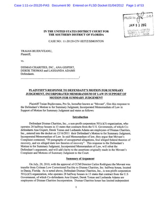 Plaintiff's response to defendant's motion for summary judgment,incoporated memorandum of law in ...