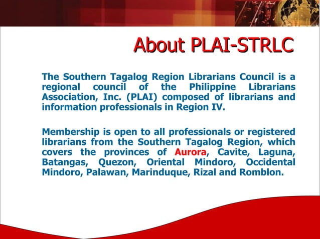 PLAI STRLC Provincial Chapters | PPT