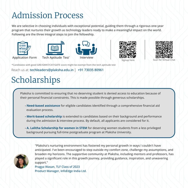 Plaksha's Tech Leaders Fellowship Program Brochure | PDF