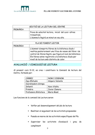 Pla lector del centre | PDF