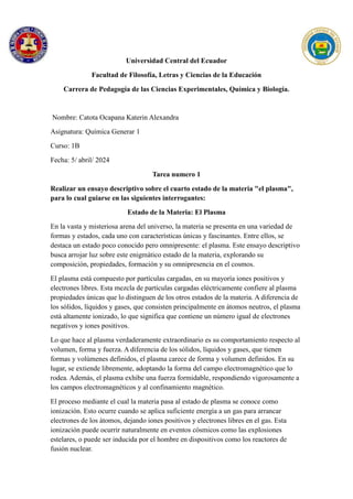 El estado del plasma y sus características | DOCX