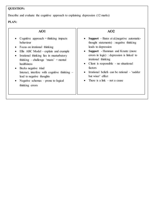 Plan describe and evaluate the cognitive approach to explaining ... Plan describe and evaluate the cognitive approach to explaining ...