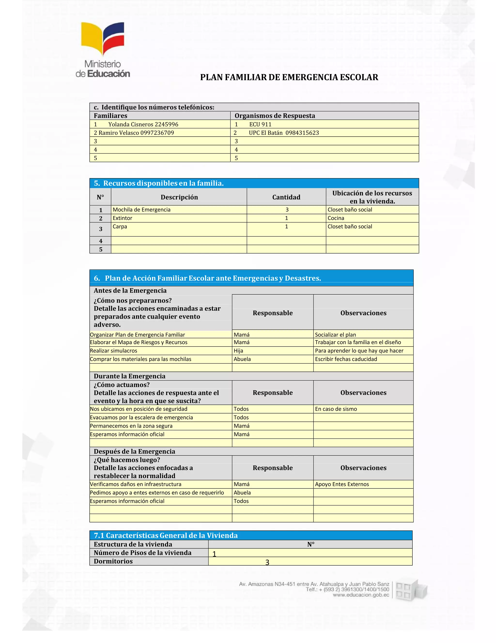 Plan familiar-de-emergencia-escolar ejemplo-1 | PDF | Indoor ...
